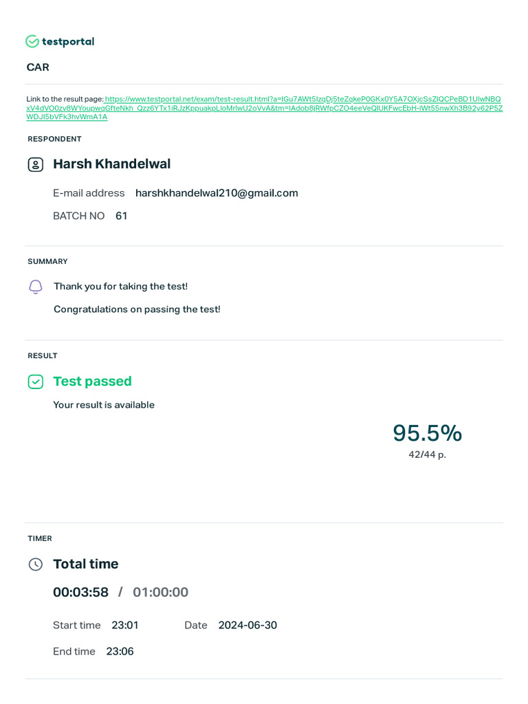 CAR - Test Summary | PDF