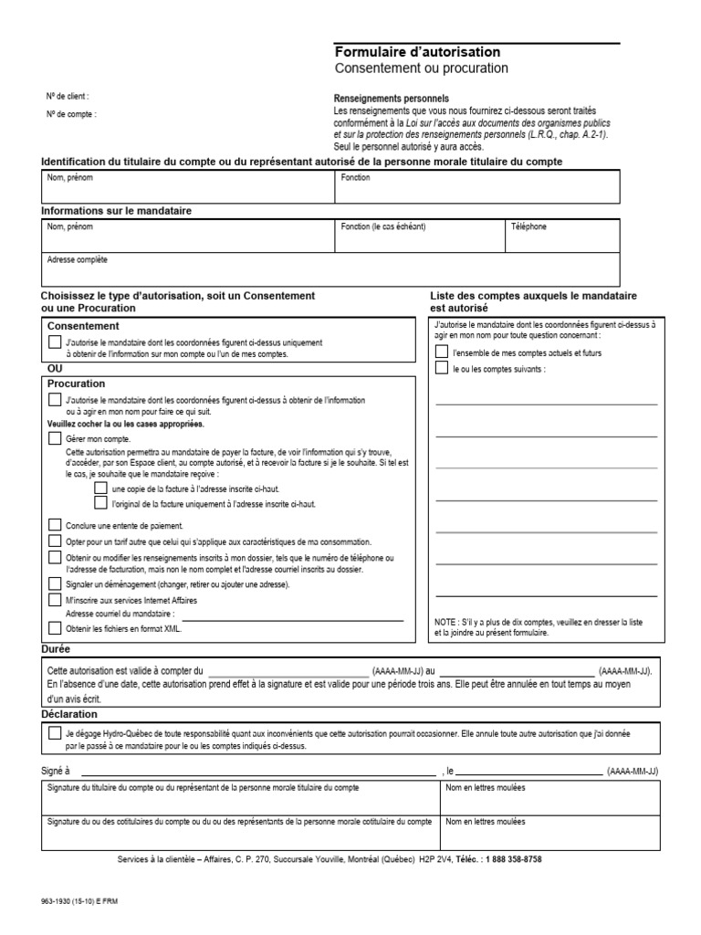 Formulaire D'autorisation - Consentement Ou Procuration - Affaires | PDF