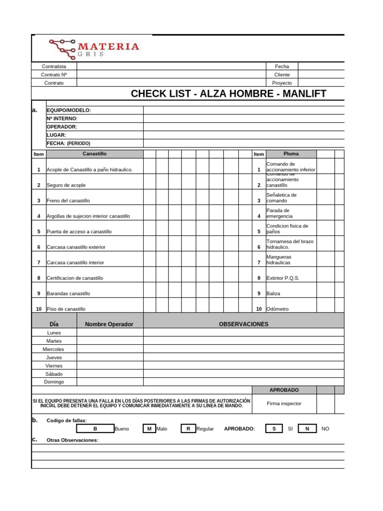 Check List - Alza Hombre Manlift Materia Gris | PDF