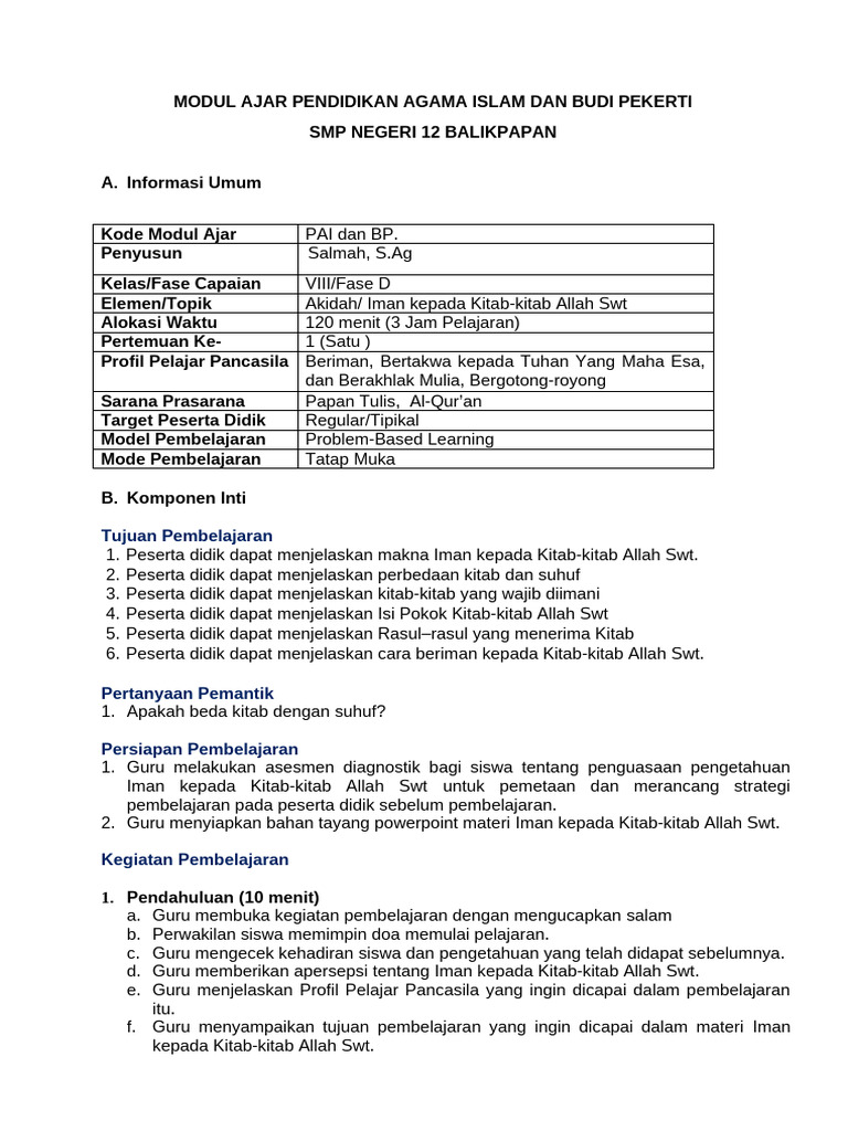 Modul Ajar Pai Dan BP SMP Kelas Viii Bab 2 | PDF