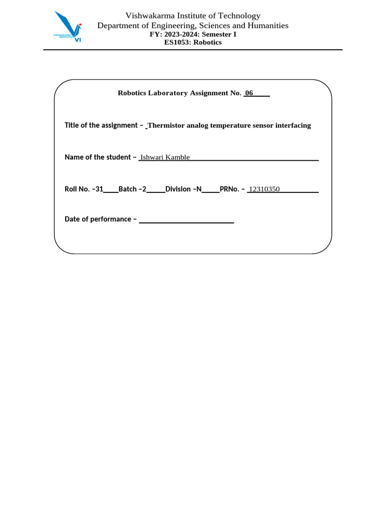 Robotics Lab Manual 23 24 For 6 To 10 Expt | PDF