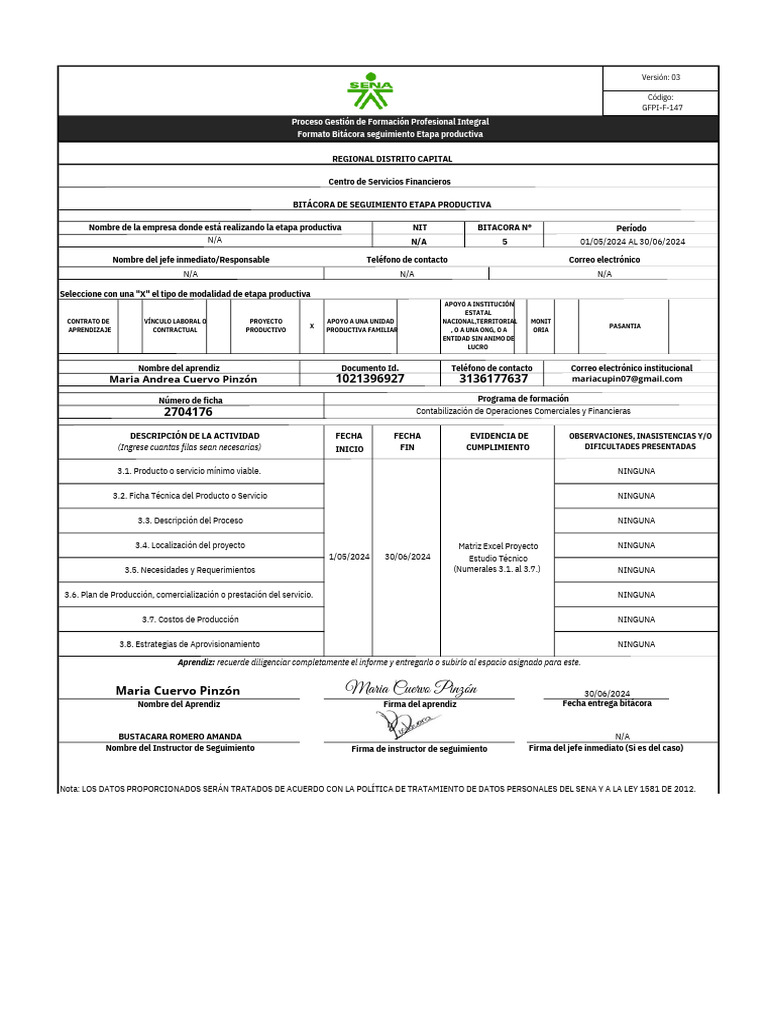 Bitacora No. 5 - Maria Andrea Cuervo | PDF