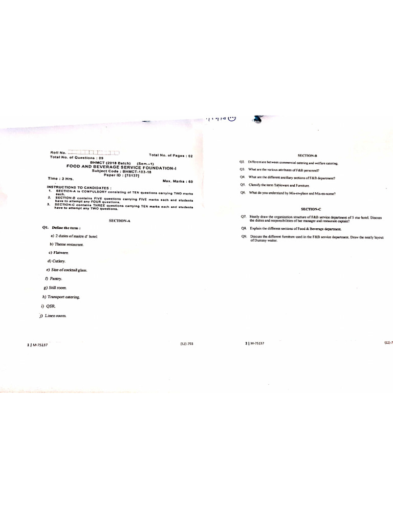 F B Service Sem1 1 | PDF