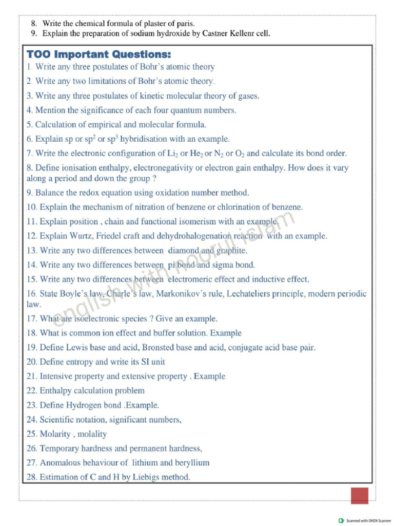 1st PUC Chem Important Question Package - 13 | PDF