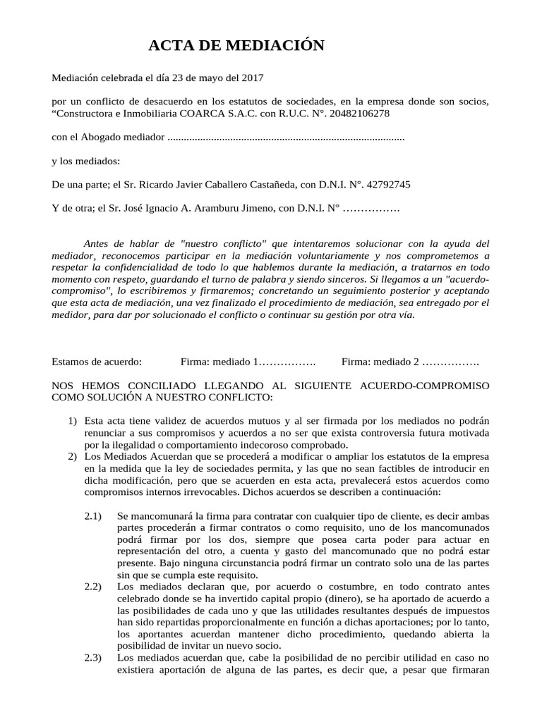 Acta de Mediacion | PDF