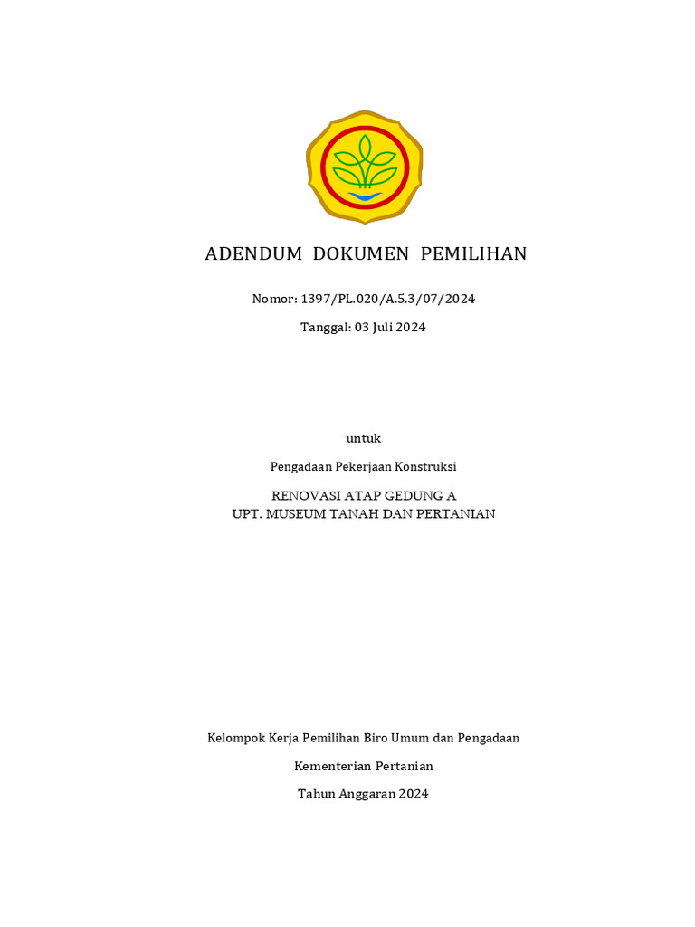 Adendum Dok Pil Renov Atap Gedung A | PDF