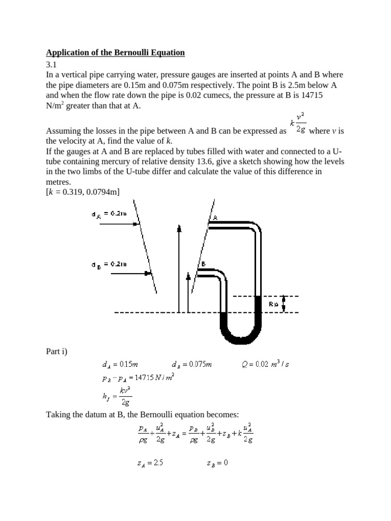 Application of The Bernoulli Equation | PDF
