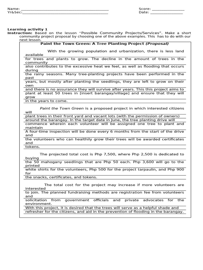 Community Project Proposal Pdf