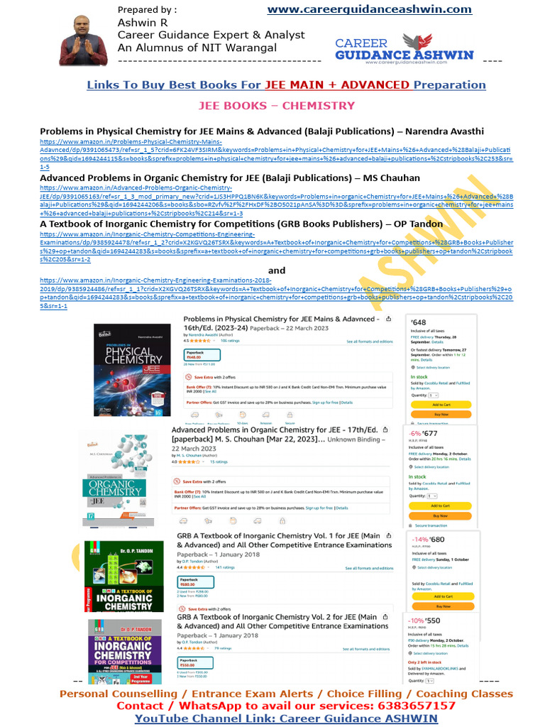 Career Guidance ASHWIN JEE Chemistry Books | PDF