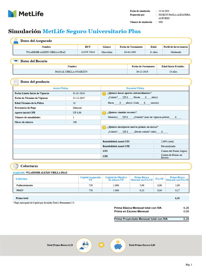Metlife Universitario Plus Wladimir Ubilla 626 | PDF