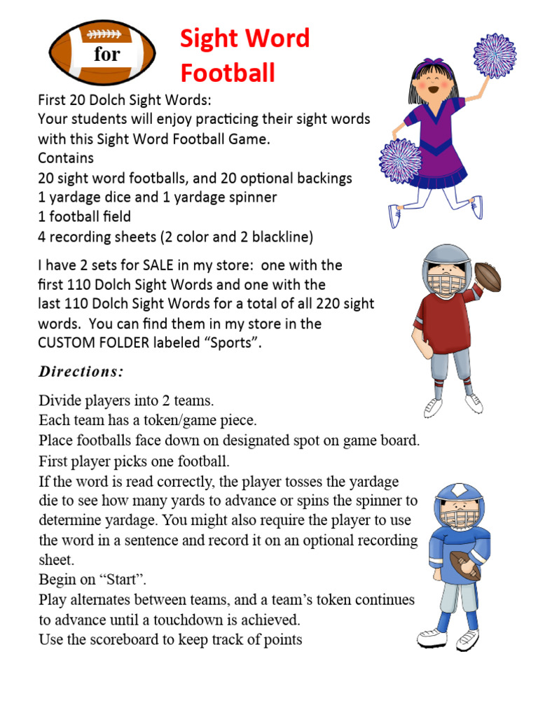 Sight Word Football: Directions | PDF