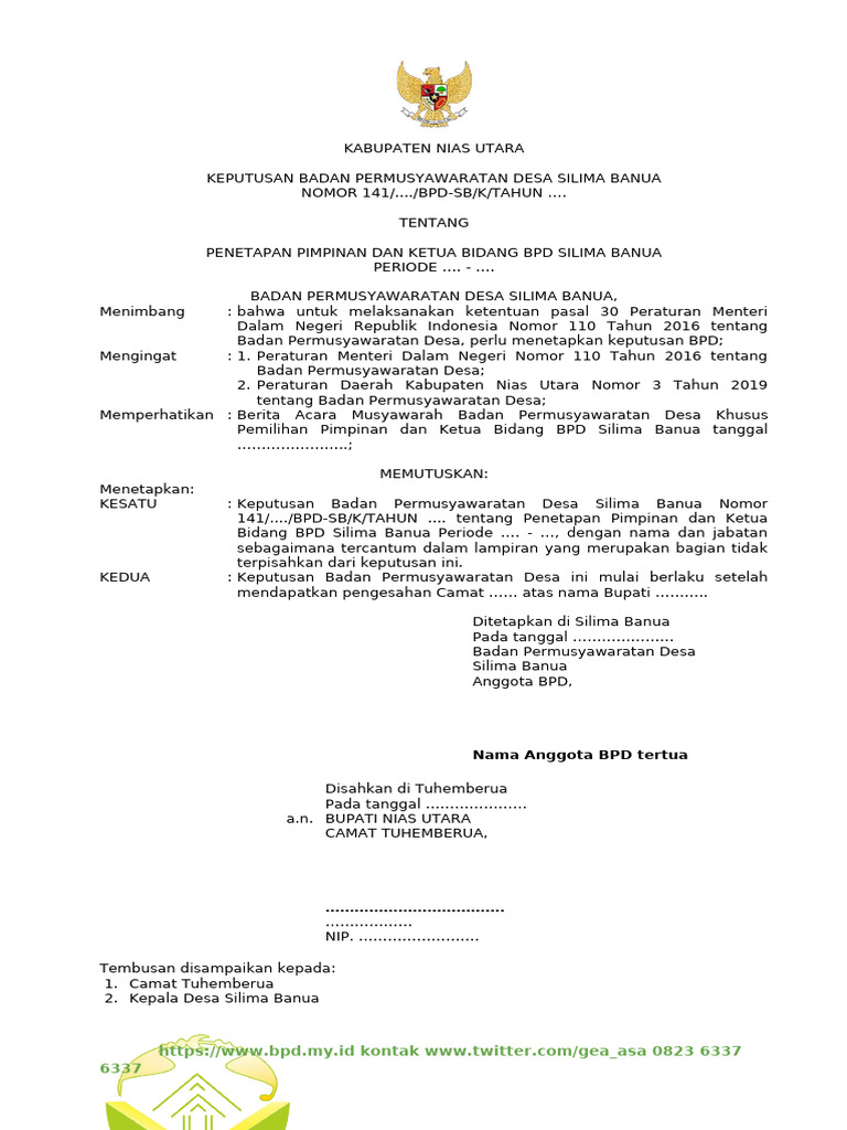 SK Penetapan Pimpinan Dan Ketua Bidang BPD | PDF