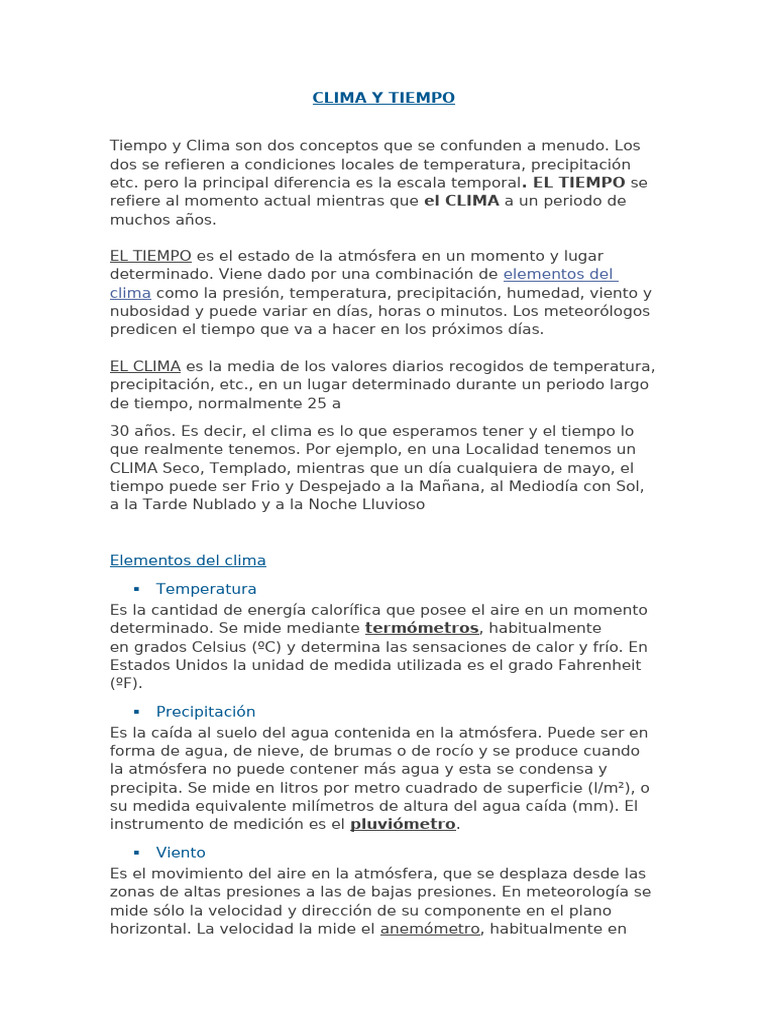 Diferencia Entre Tiempo y Clima | PDF