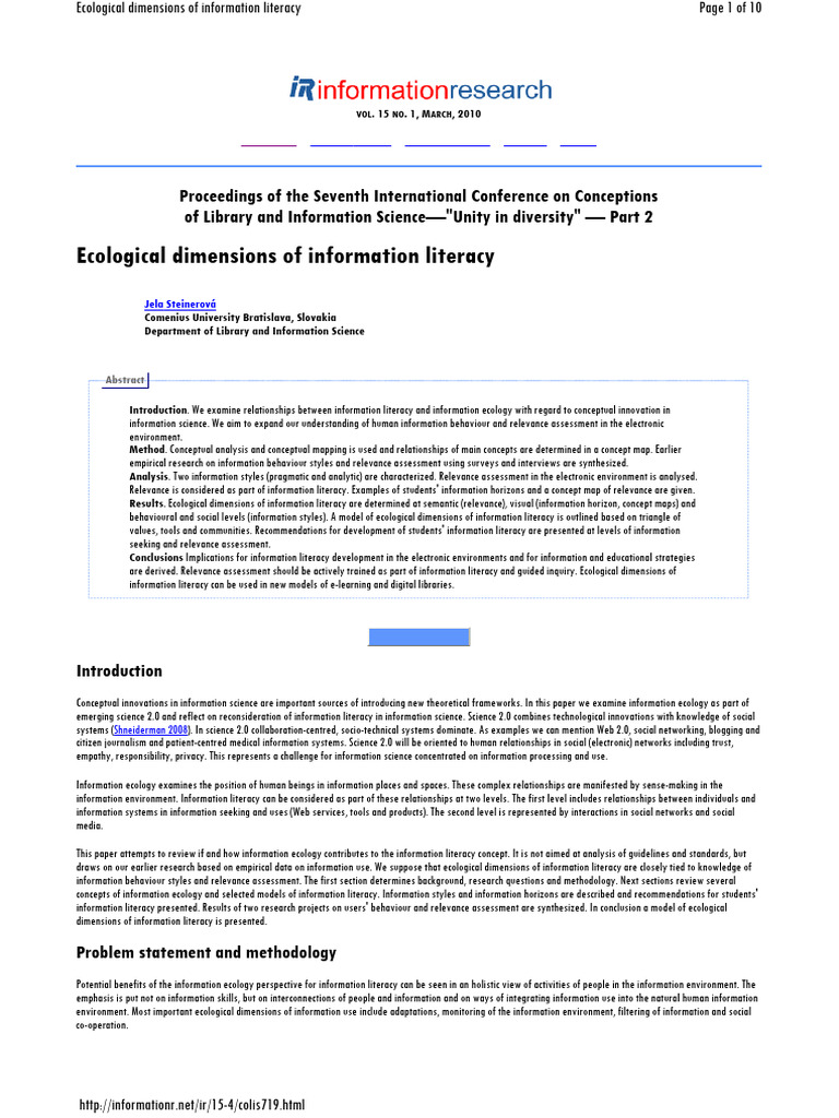 Ecological Dimension of Literacy | PDF