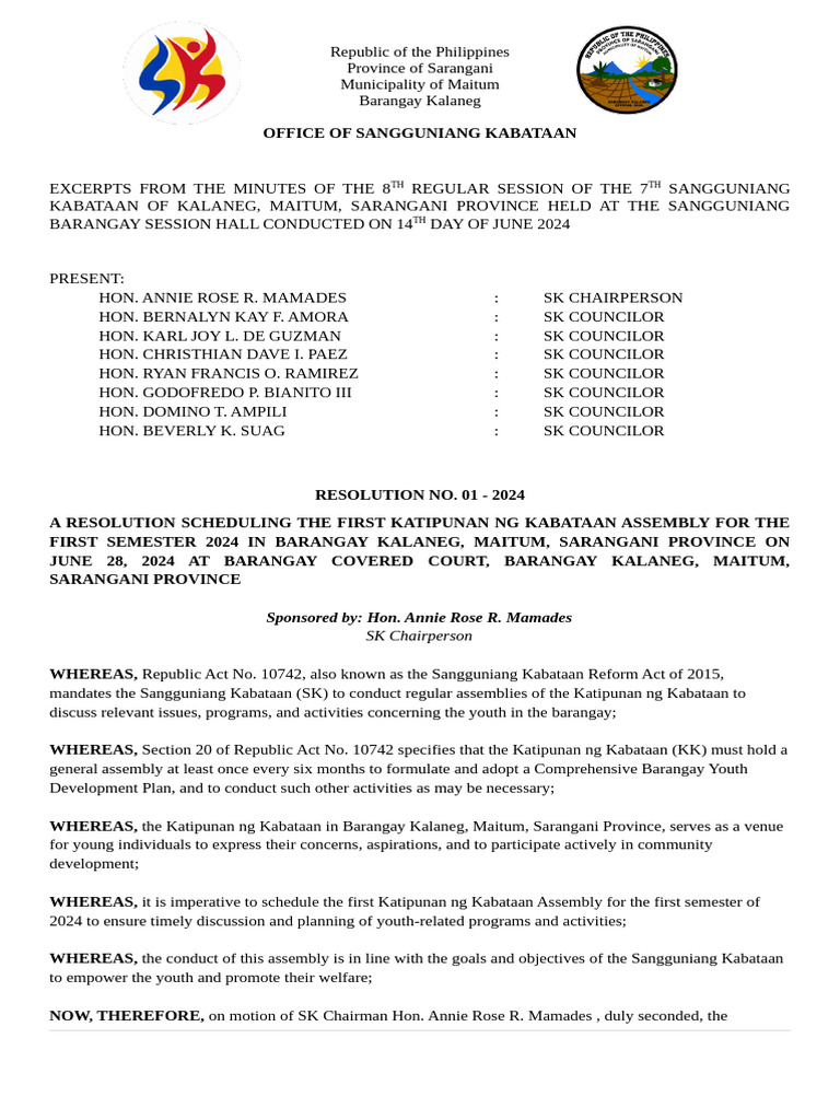 KK Assembly Resolution | PDF