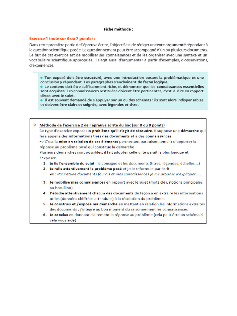 Fiche Méthode Exercice 1 Et 2 Bac SVT 2 | PDF