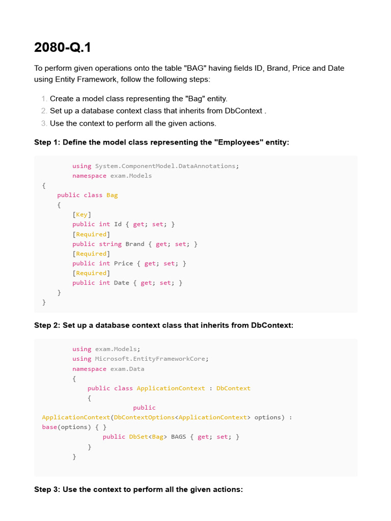 Step 1: Define The Model Class Representing The "Employees" Entity | PDF