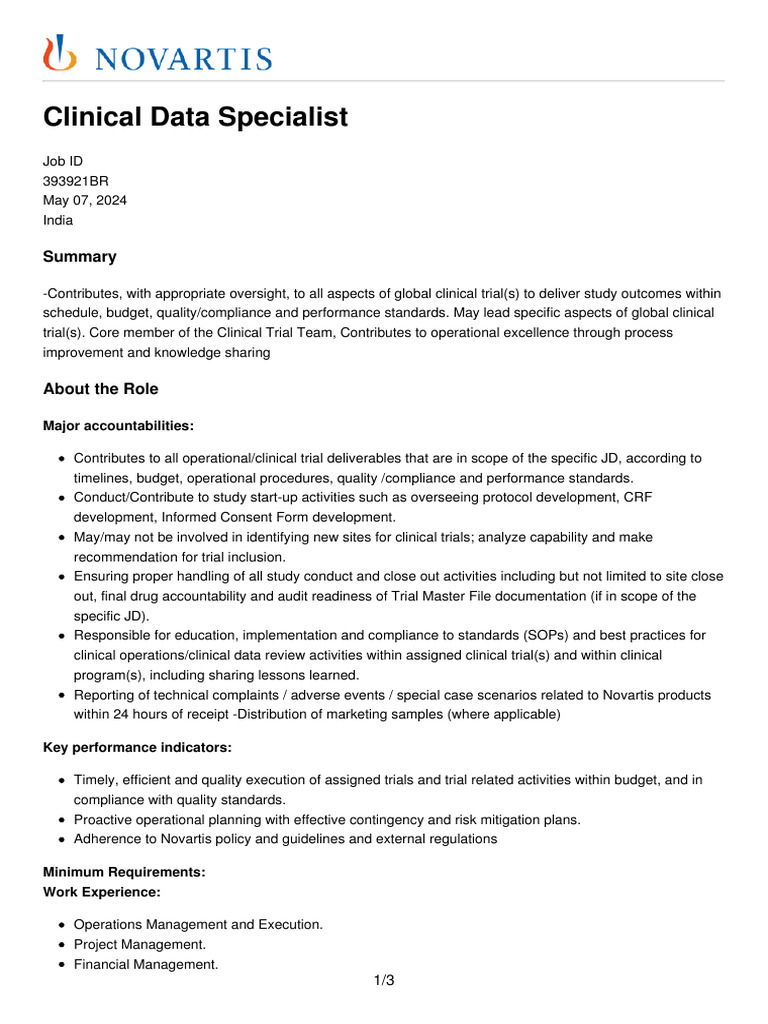 Clinical Data Specialist | PDF | Clinical Trial | Regulatory Compliance