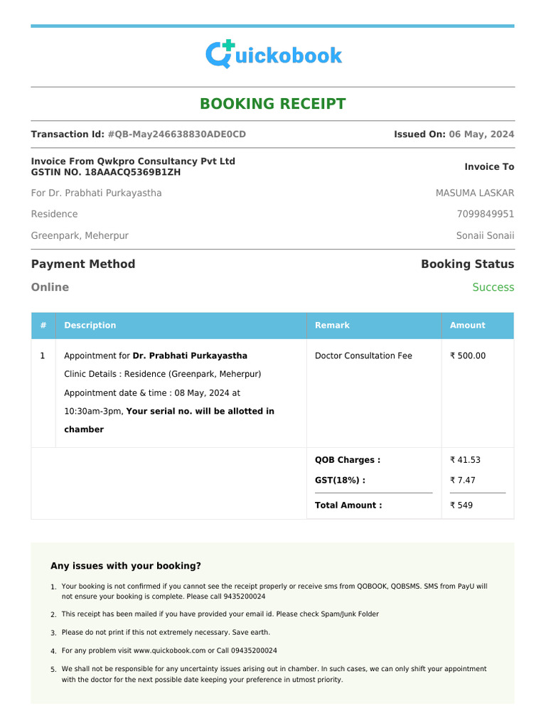 Booking Receipt | PDF