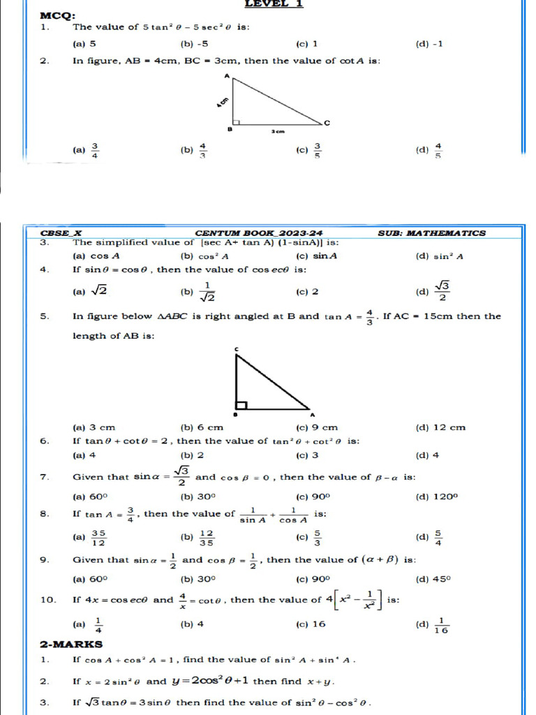 g10 Math Trigonometry Lesson End Test Question Paper | PDF