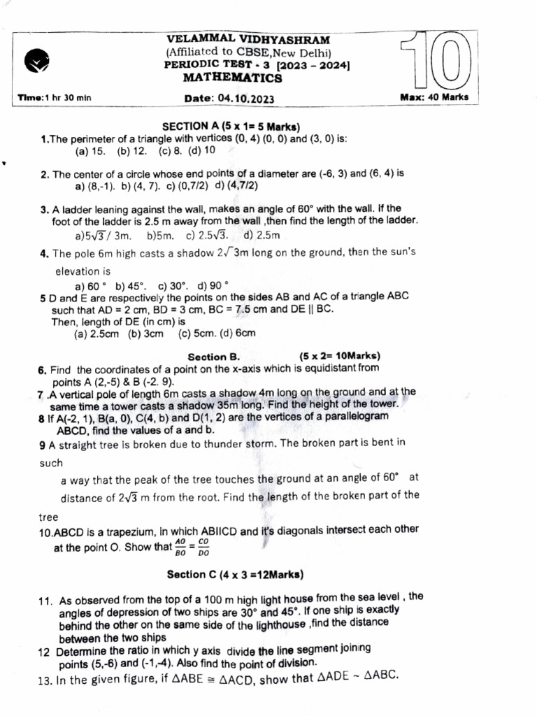G10 Math - PT3 QN - Paper& Key | PDF