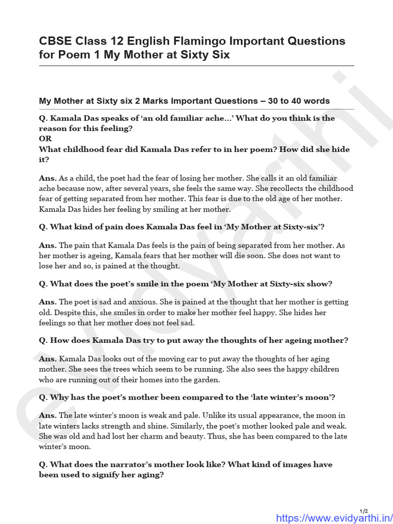 Class 12 Poem 1 English Flamingo Important Questions | PDF