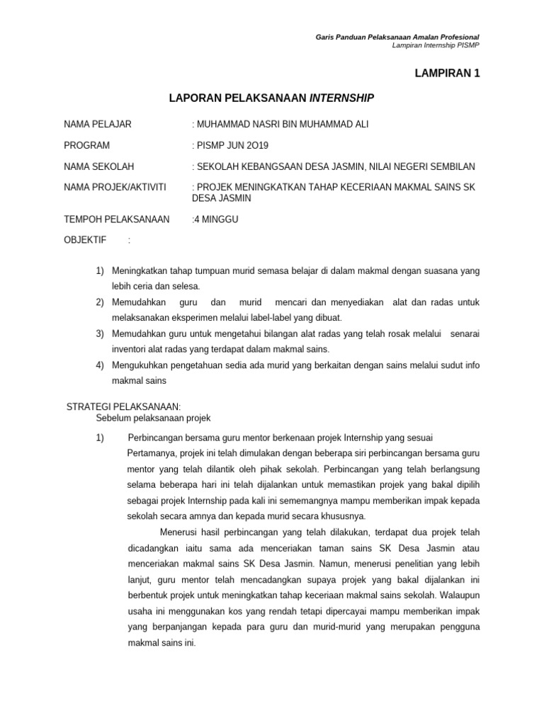 Laporan Pelaksanaan Internship PISMP | PDF