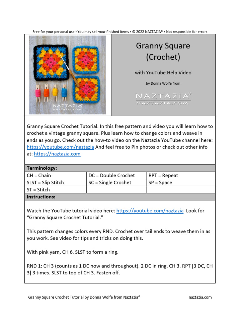 Crochet Basic Granny Square Stitch Pattern | PDF