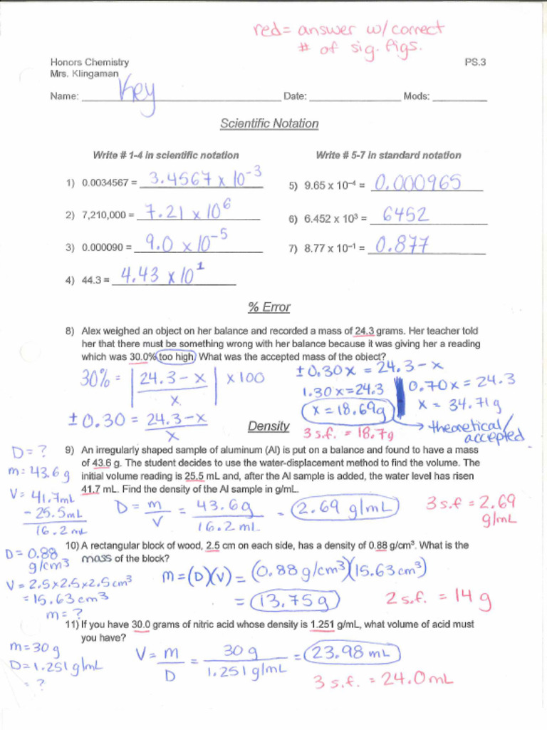 PS.3 Sig Figs Sci. Notation Key | PDF