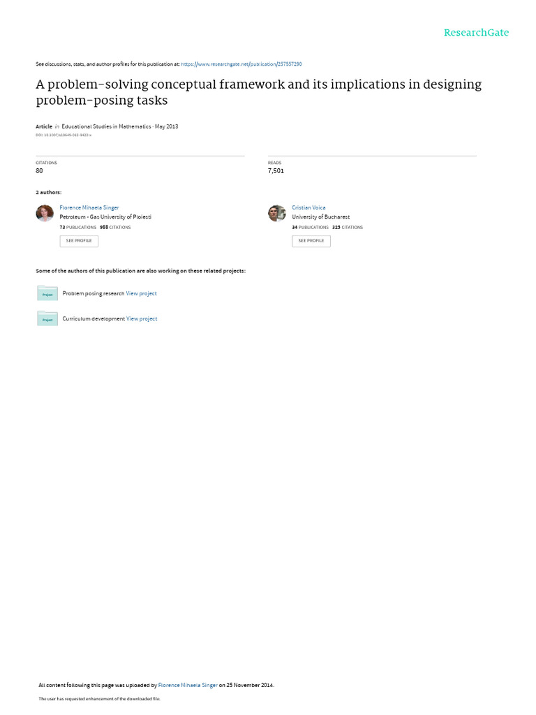 A Problem-Solving Conceptial Framework and Its Implications in Designing Problem-Posing Tasks | PDF