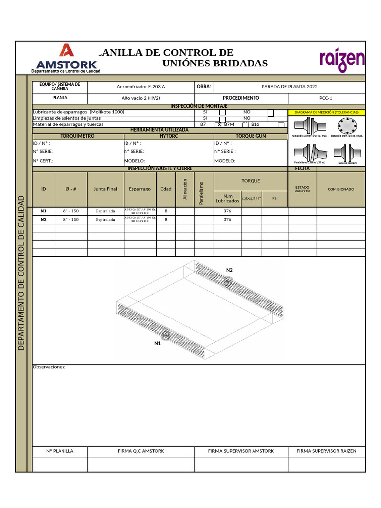 Planilla de torqueado E-203A | PDF