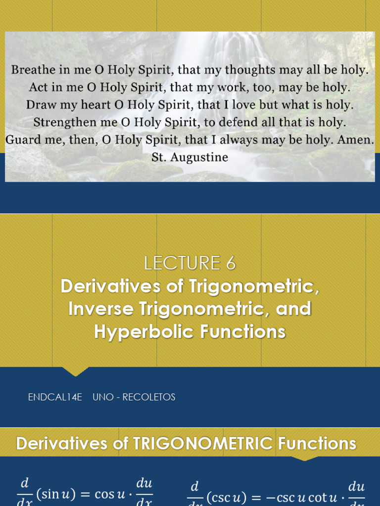 Lecture No. 6-Derivatives-of-Trig - InvTrig - Hyperbolic - Functions | PDF