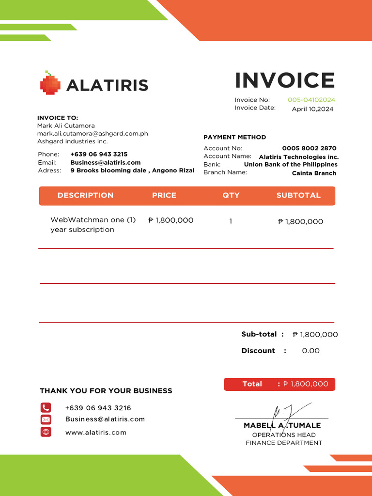 Alatiris Invoice 1year | PDF