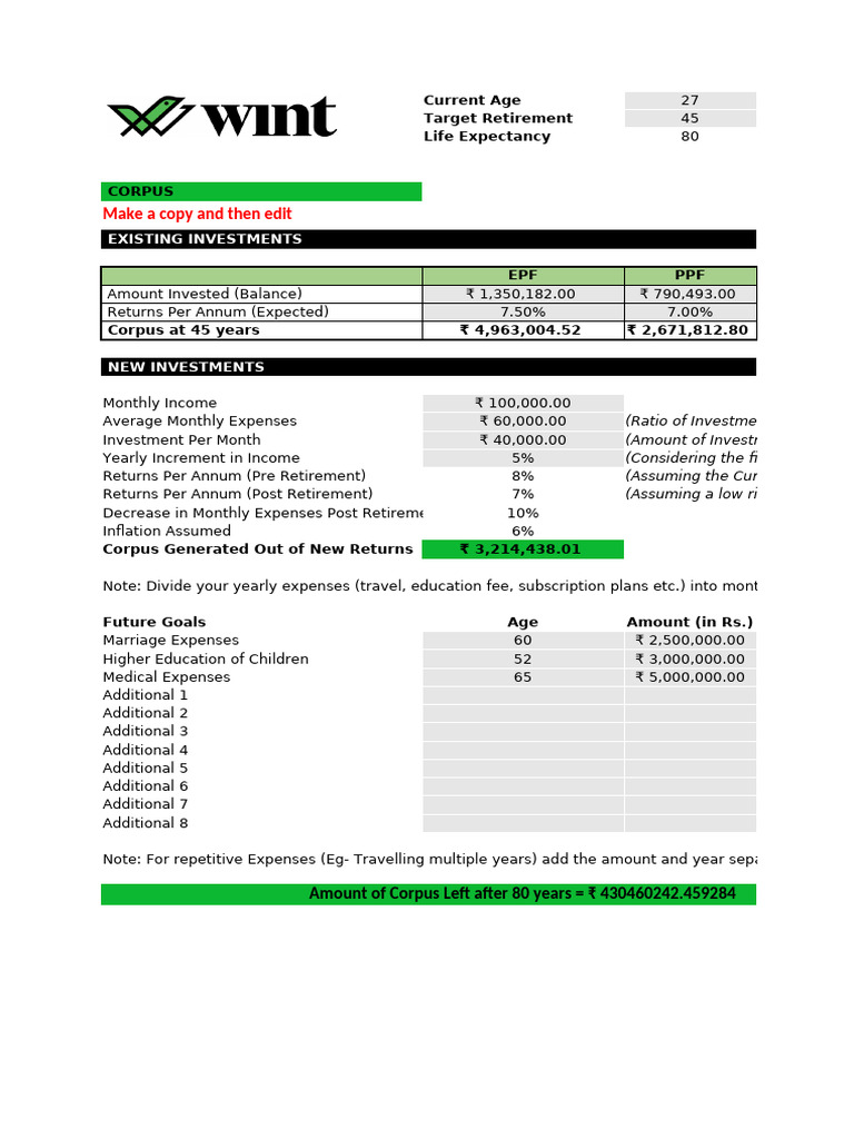 Retirement Corpus Calculation Guide | PDF | Investing | Money