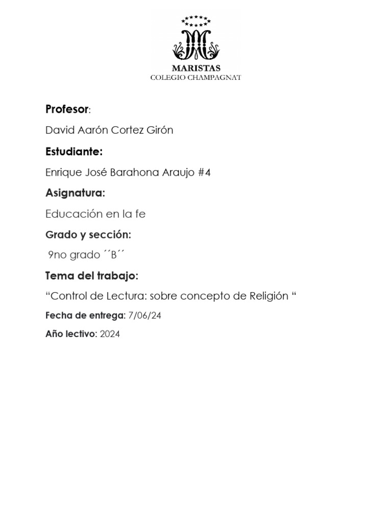 Control de Lect-Religión | PDF
