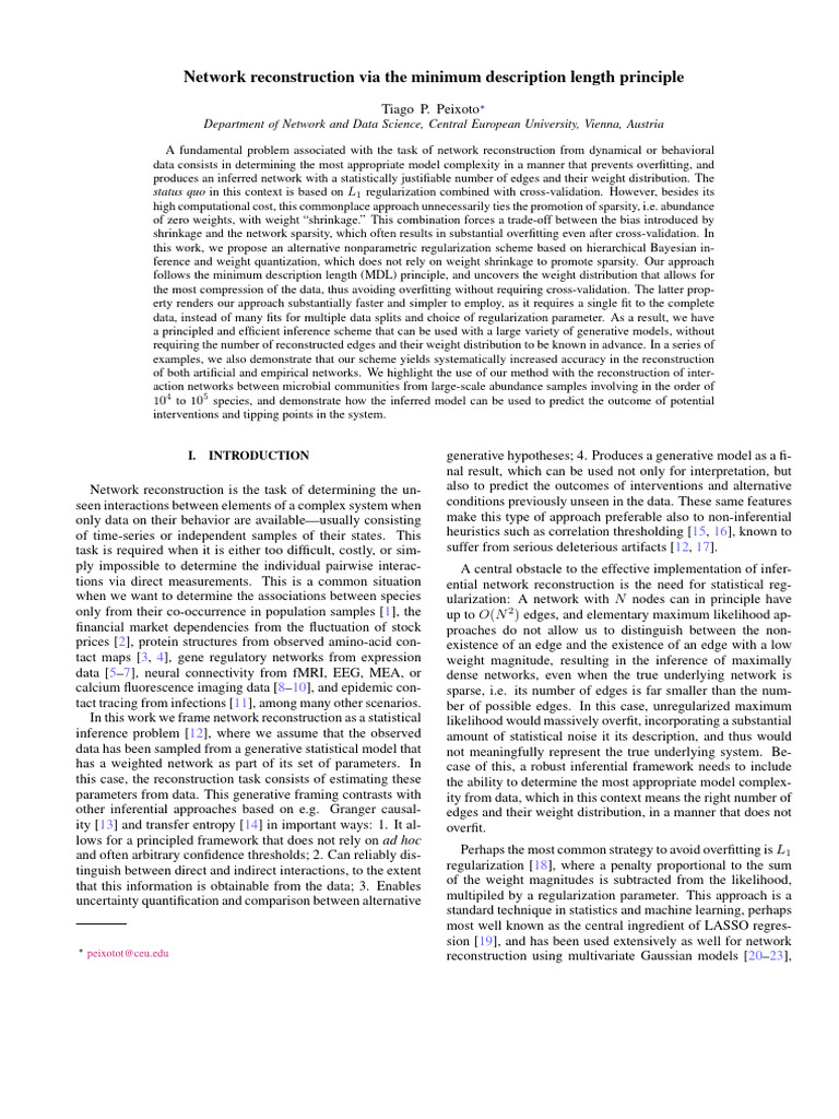 Network Reconstruction Via The Minimum Description Length Principle | PDF