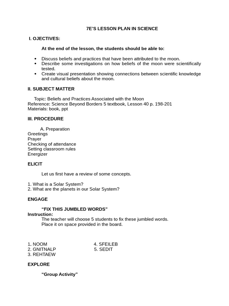7e's Lesson Plan | PDF