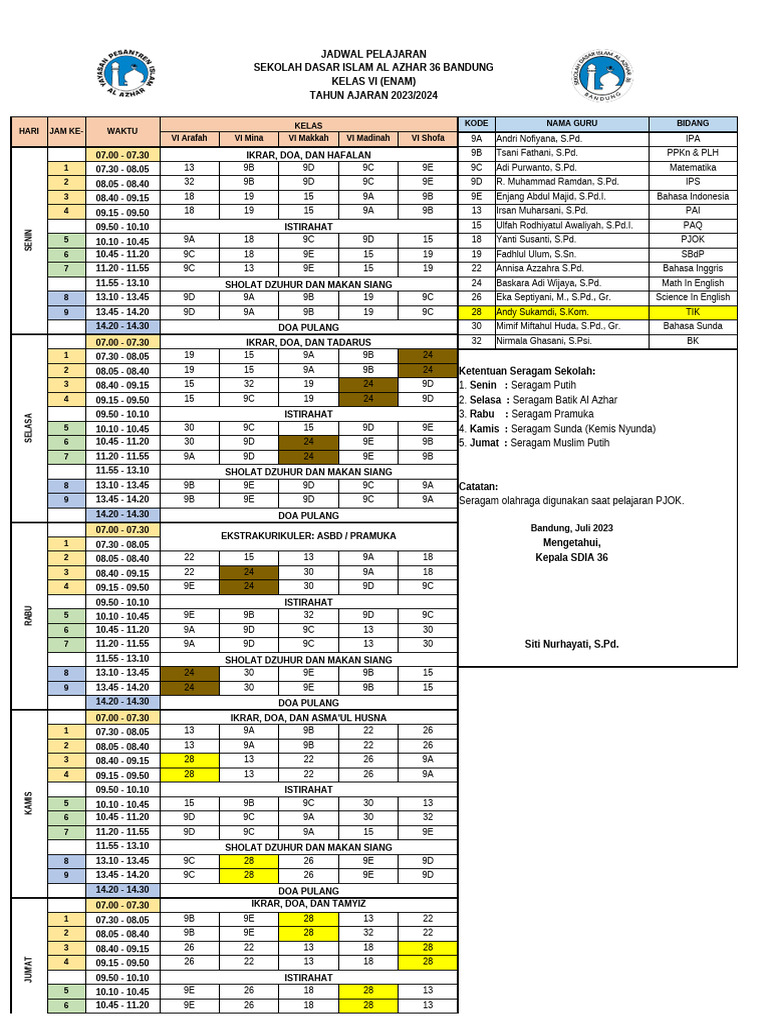 (Revisi) Jadwal Pelajaran T.A. 2024-2025 | PDF (Revisi) Jadwal Pelajaran T.A. 2024-2025 | PDF