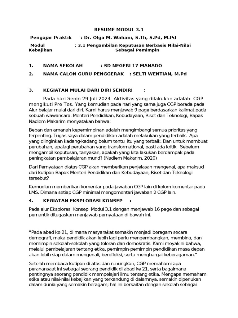 RESUME MODUL 3.1 .Docx SELTI CGP 10 | PDF