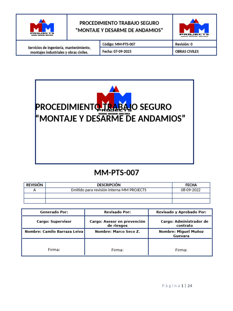 PROCEDIMIENTO PTS-007 - Montaje y Desarme de Andamios (Electroram ...