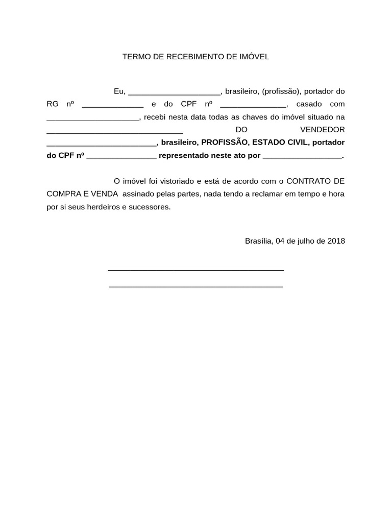 Termo de Recebimento Do Imóvel | PDF