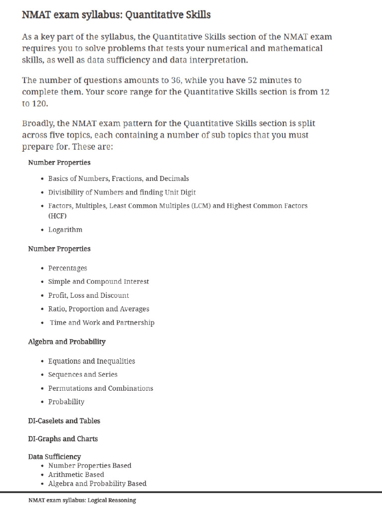 NMAT Official Syllabus | PDF