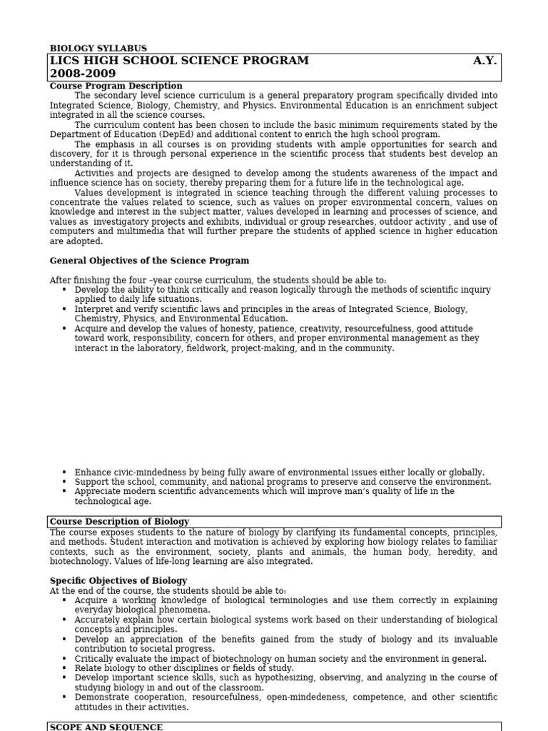 Biology Syllabus | PDF