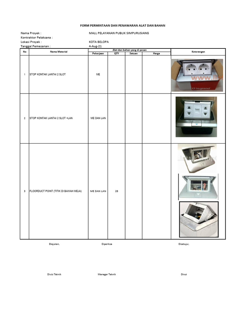 Form Permintaan Alat Dan Bahan Material ' | PDF