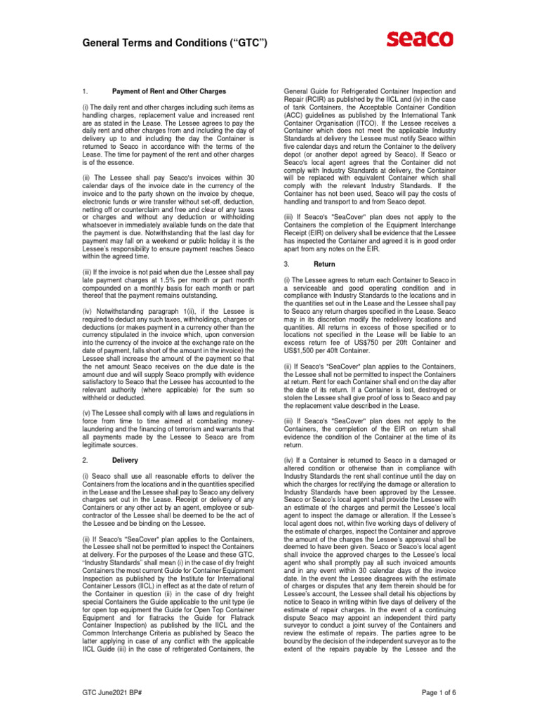 Seaco Global NEW GTC Template June 2023 | PDF