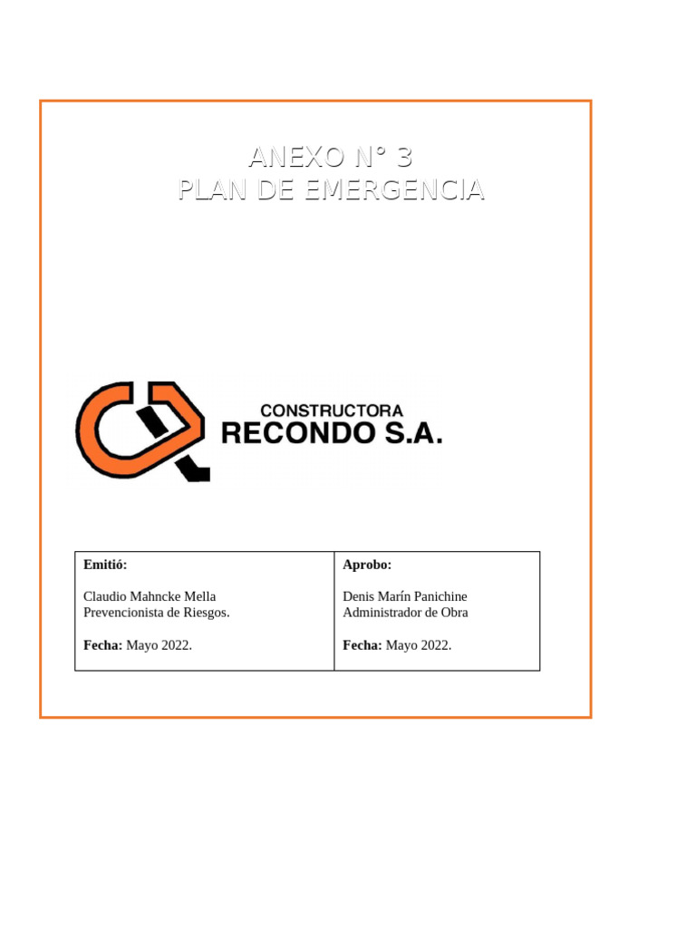 Anexo Nº3 Plan de Emergencia REV 1.0 | PDF