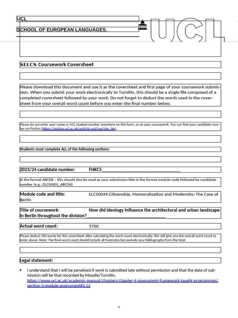 Coursework Coversheet: Students Must Complete ALL of The Following ...