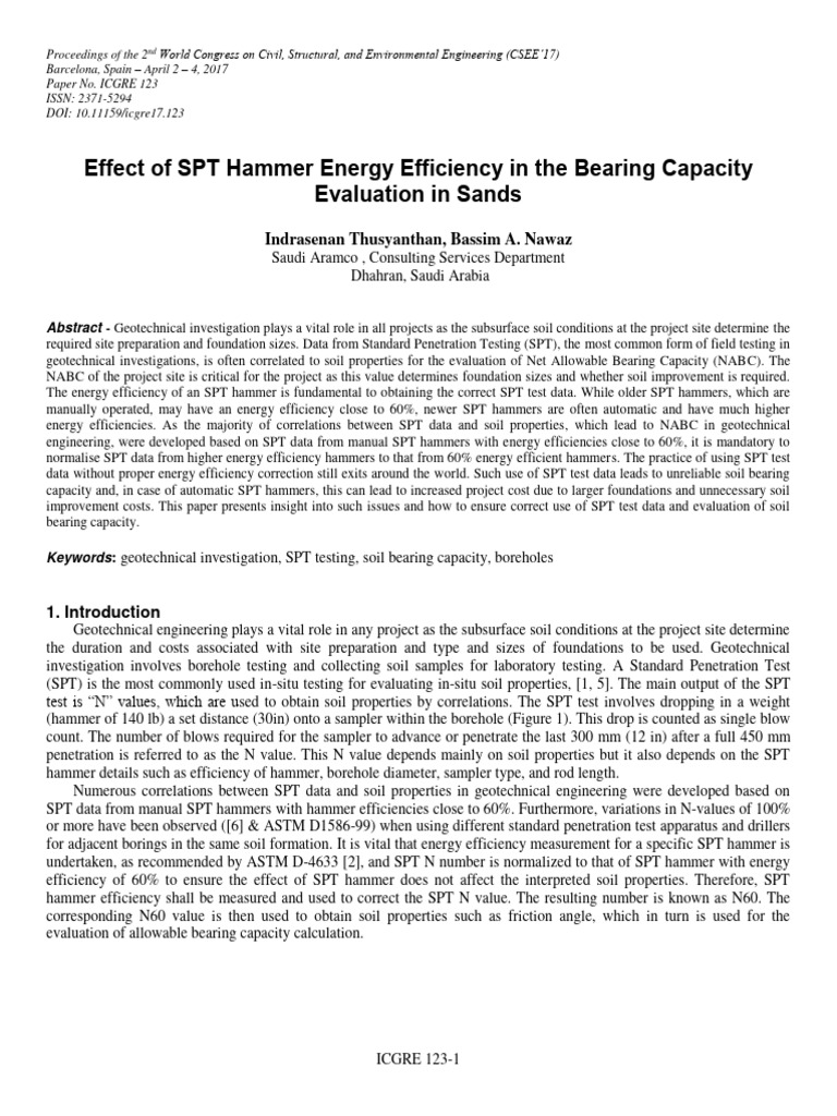 Effect of SPT Hammer Energy Efficiency I | PDF
