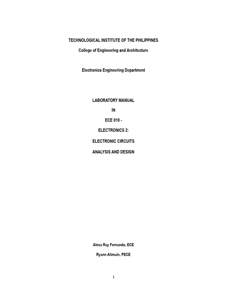 Ece 010 Electronics 2 Electronic Circuits Analysis and Design | PDF
