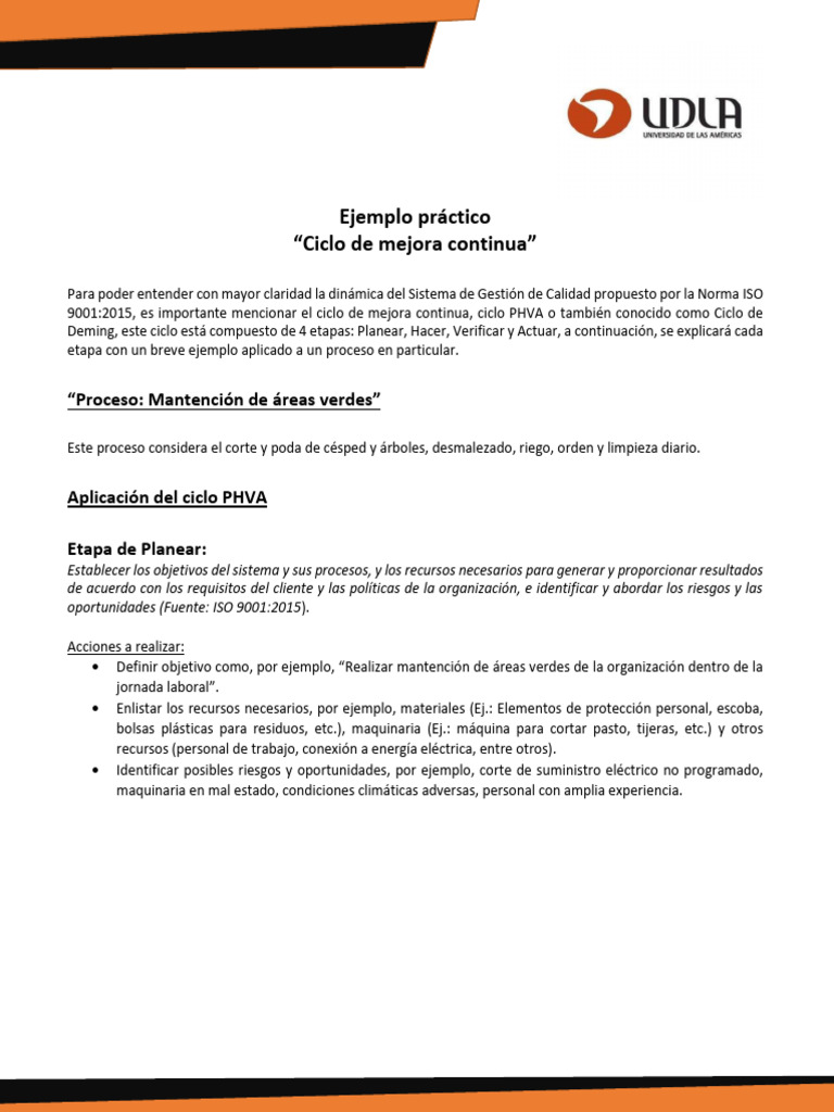 Ejemplo Ciclo PHVA | PDF